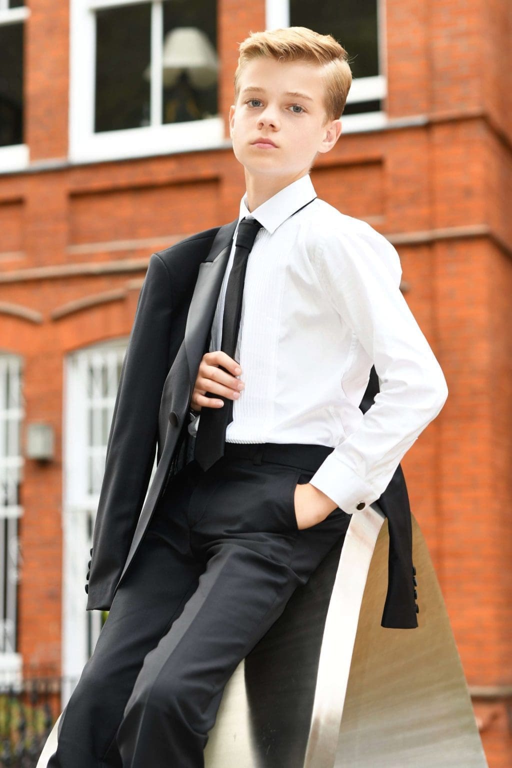 Boys Navy Blue Wool Suit Three-piece by Quinn Harper London.